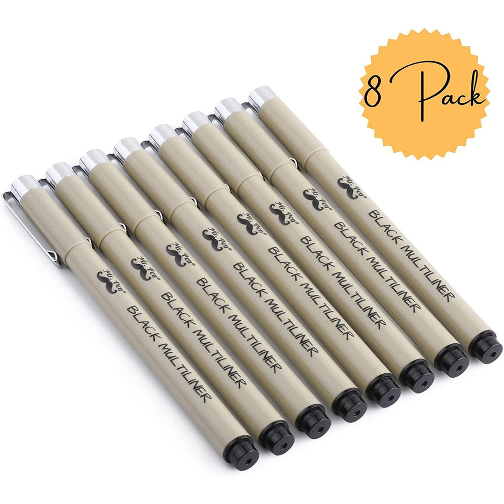Drawing Pens for Artists, 8 Pack Black Multiliner/Fineliner Micro Anim ...