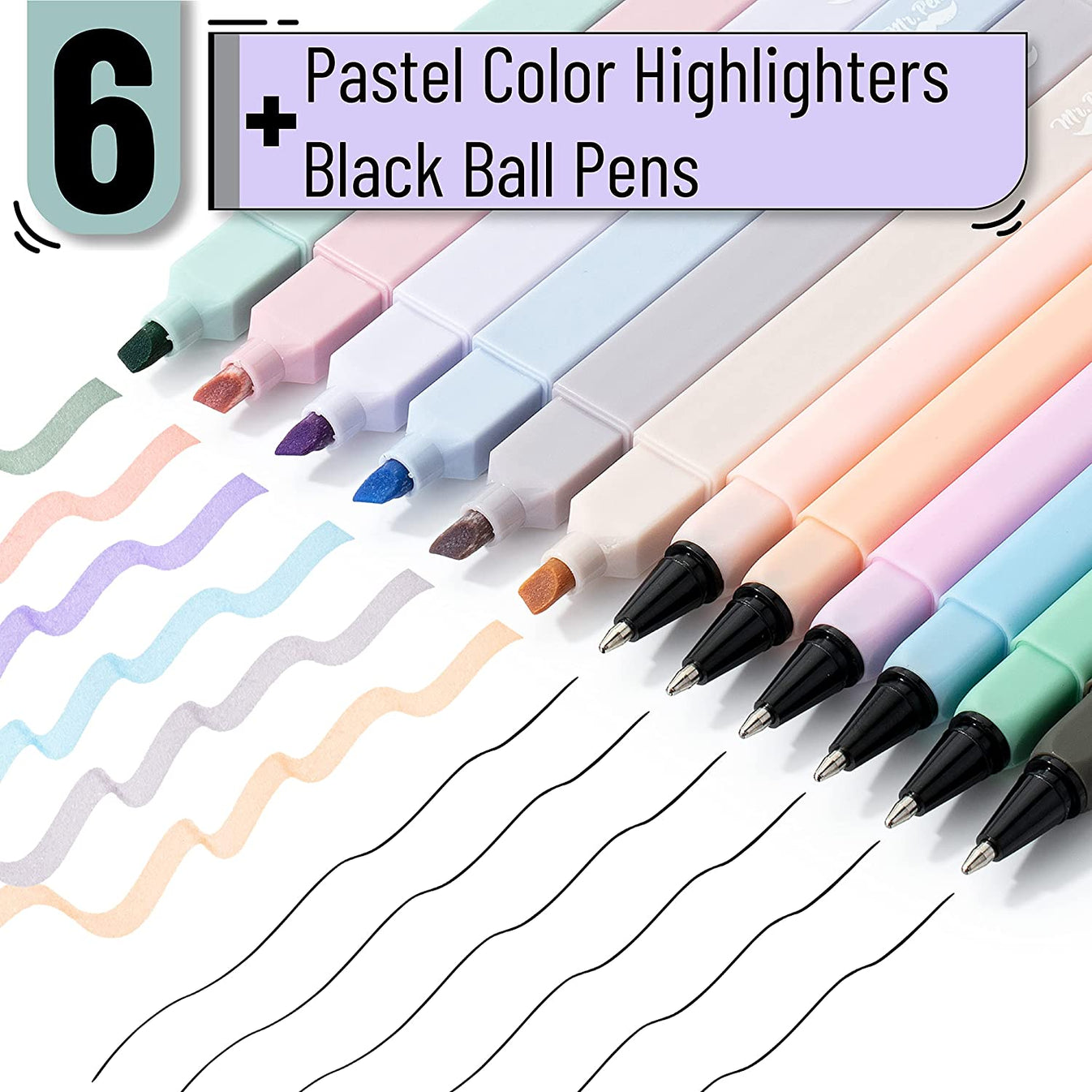 Mr. Pen Aesthetic Highlighters & Ballpoint Pens, 12 Pack
