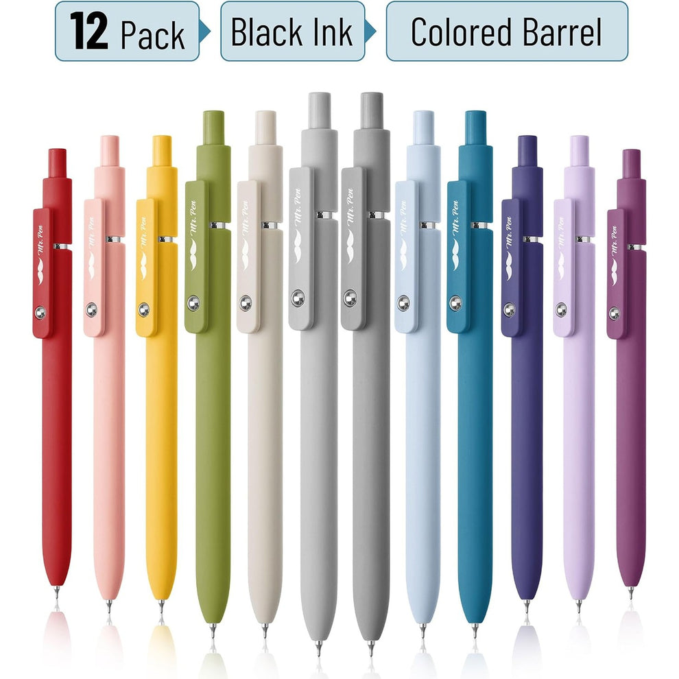 Retractable Gel Pens, 12 Pack, Morandi and Vintage Barrels, Black Gel ...