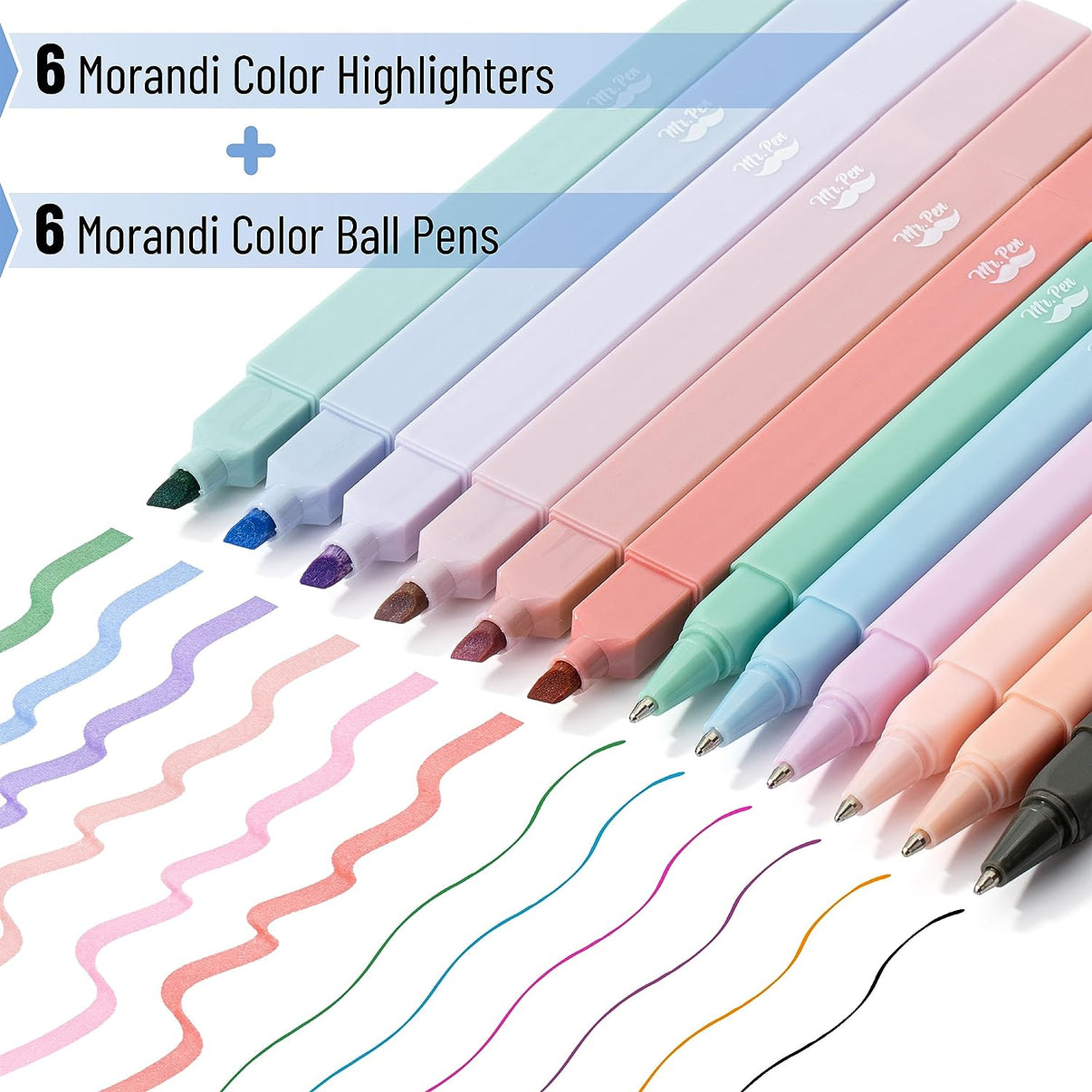 Mr. Pen Aesthetic Highlighters & Ballpoint Pens, 12 Pack