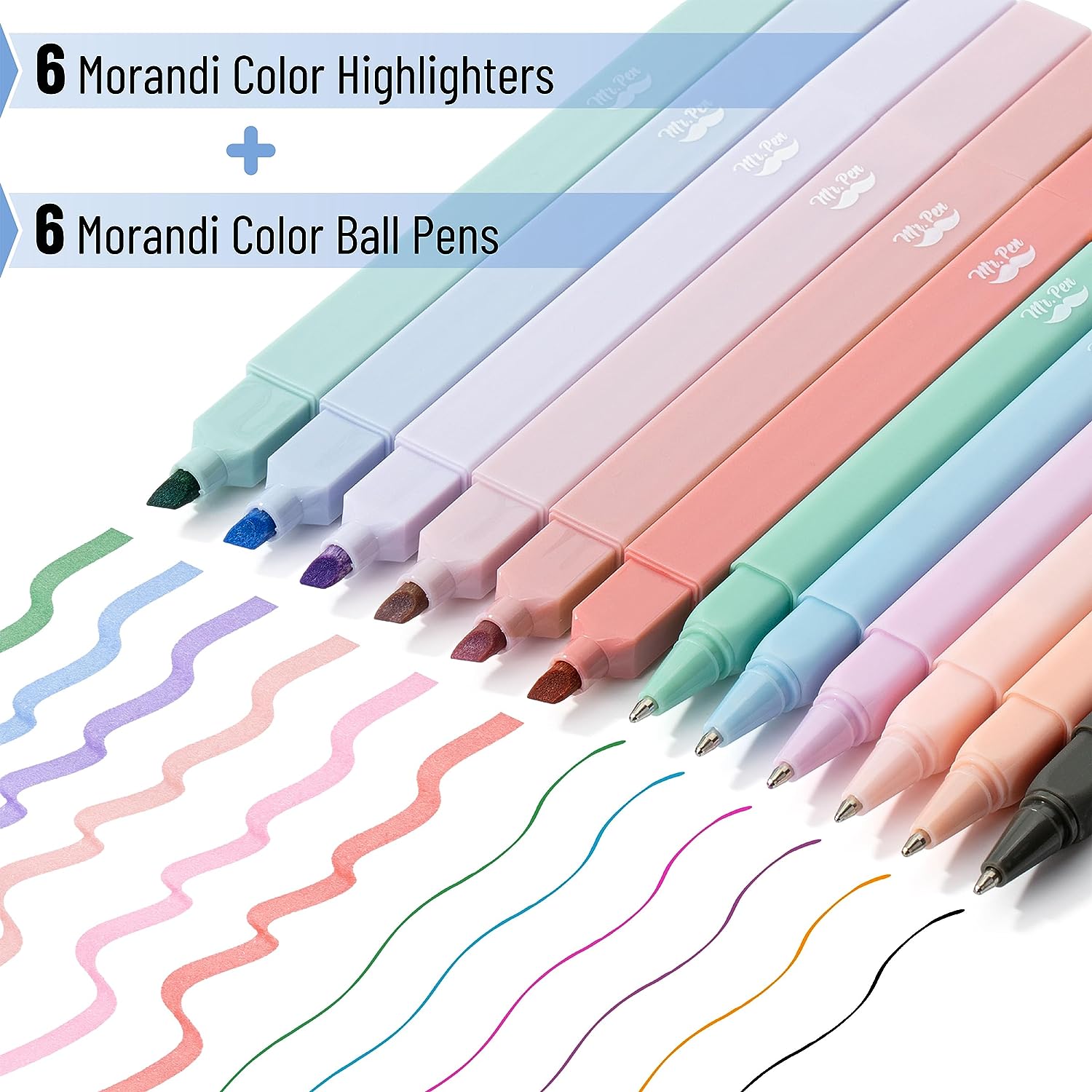 Mr. Pen Aesthetic Highlighters & Ballpoint Pens, 12 Pack