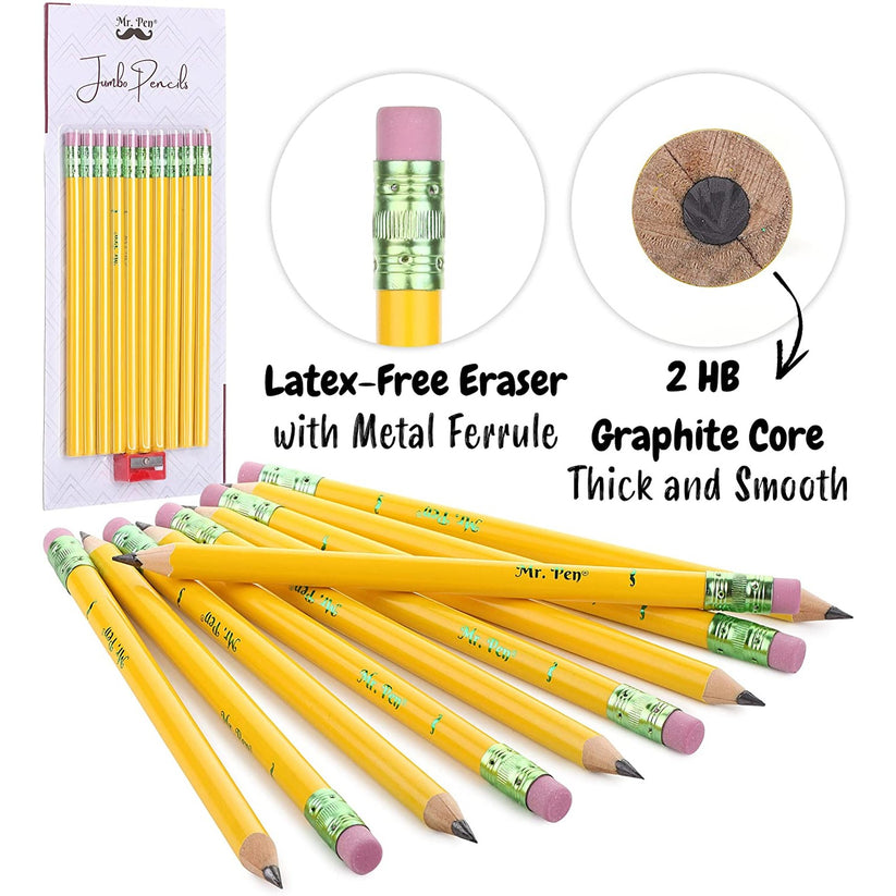 Mr. Pen Jumbo Pencils, 10 Pack with Sharpener, Large Grip