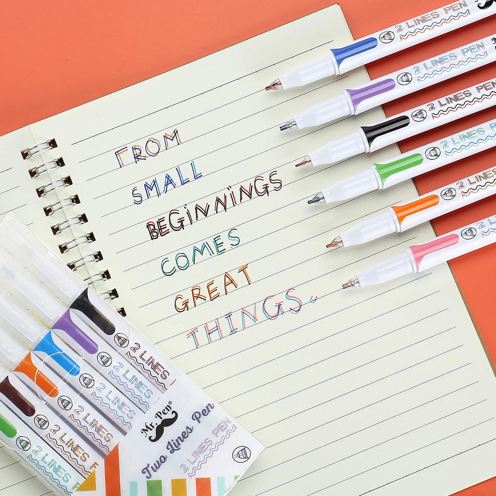 Mr. Pen Double Line Pens, 6 Pack, Assorted Colors
