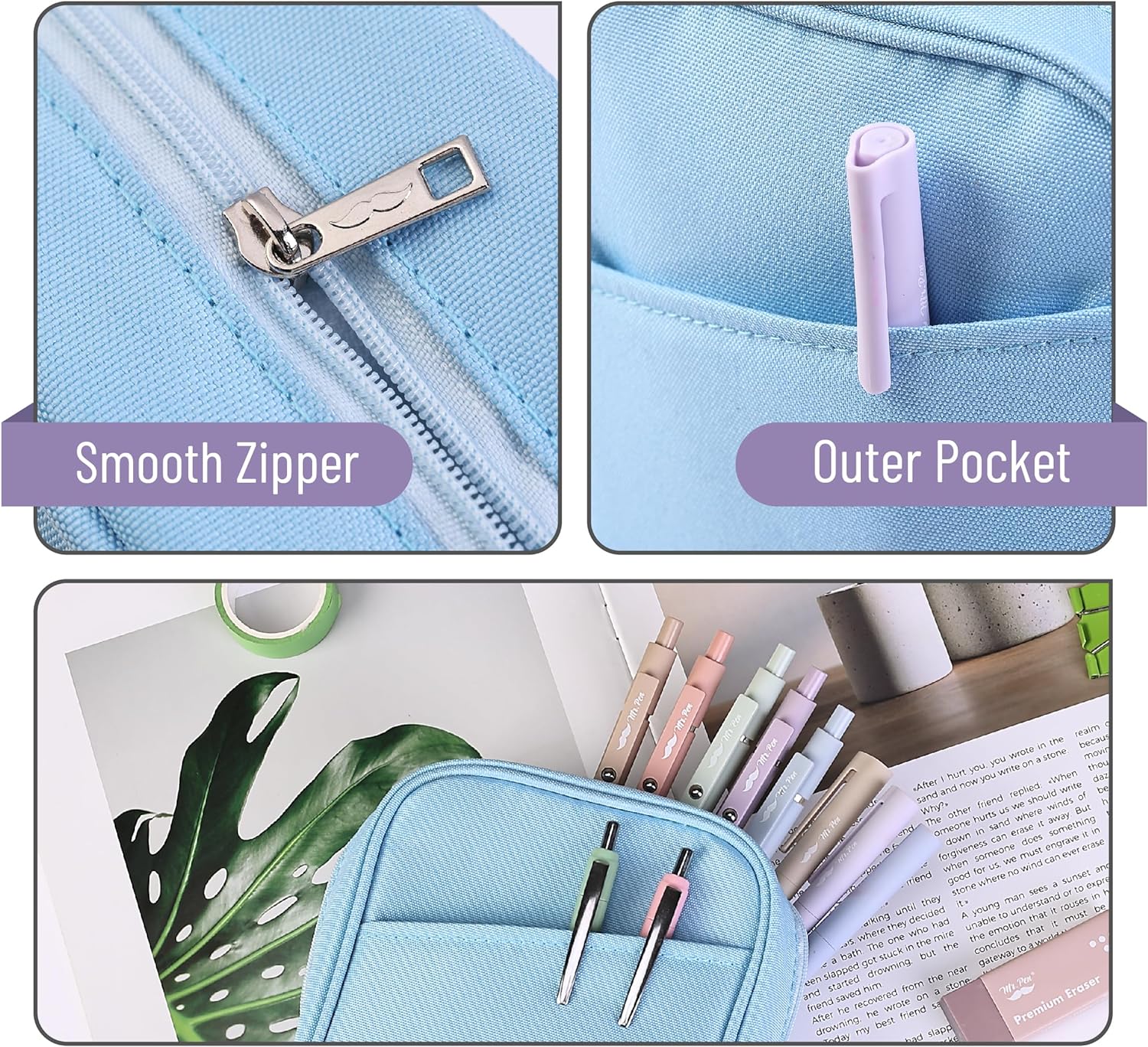 Large Capacity Pencil Case Blue Standing Pencil Pouch Pencil Bag P Mr. Pen