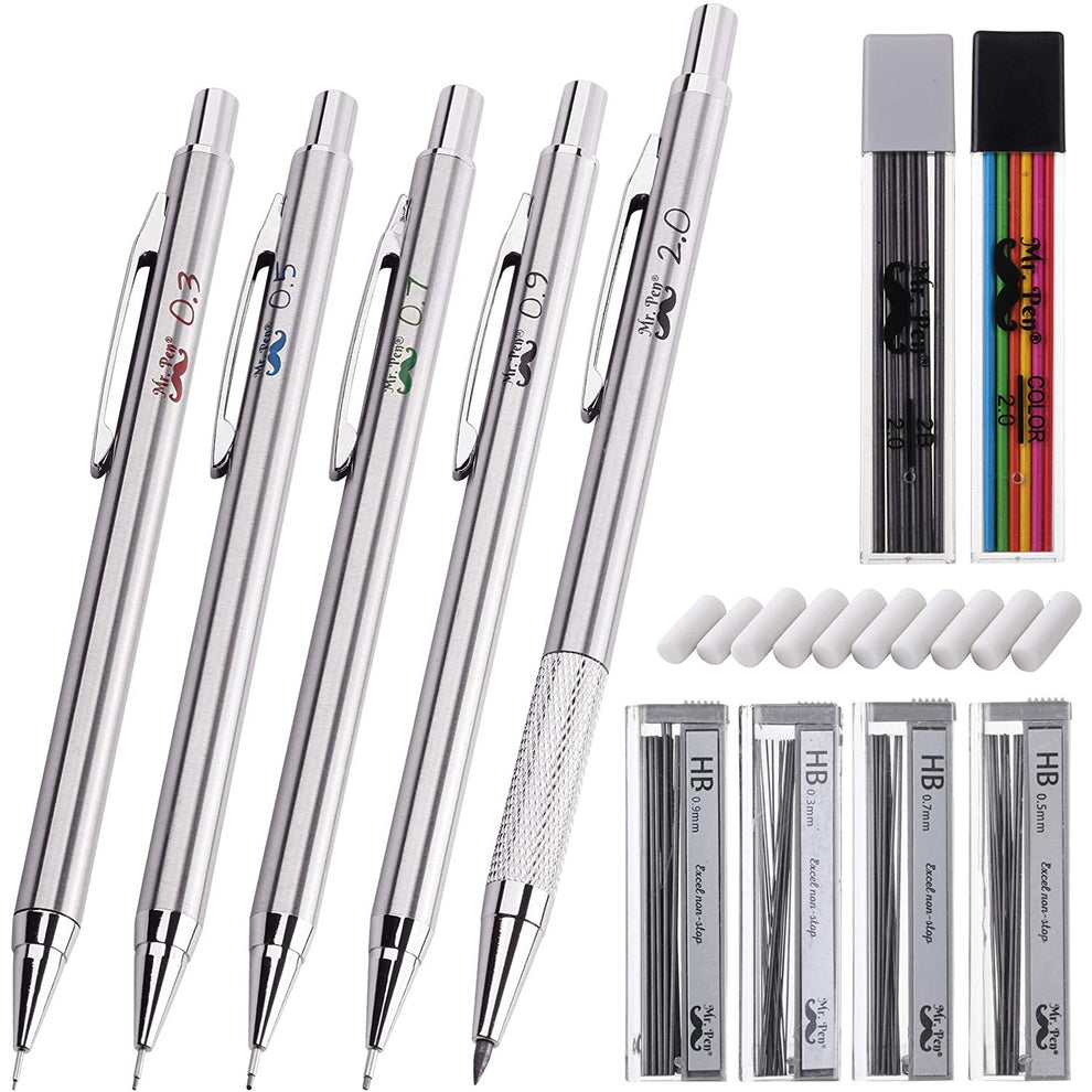 Mr. Pen Metal Mechanical Pencil Set, 5 Sizes