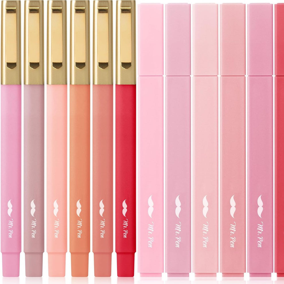 Aesthetic Highlighters and Pens No Bleed, 12 Pack, Shades of Pink, Bib ...