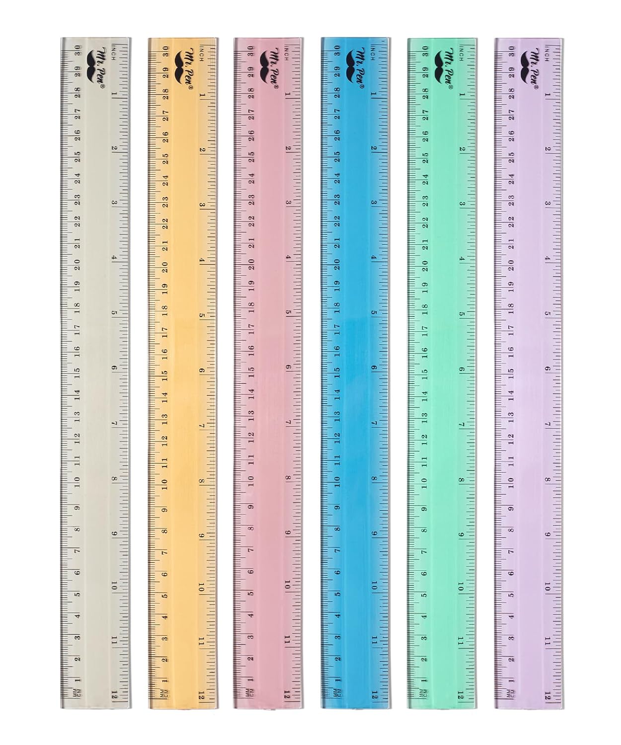 Mr. Pen- Plastic Rulers, 12 Inch, 6 Pack, Morandi Colors, Metric & Imp