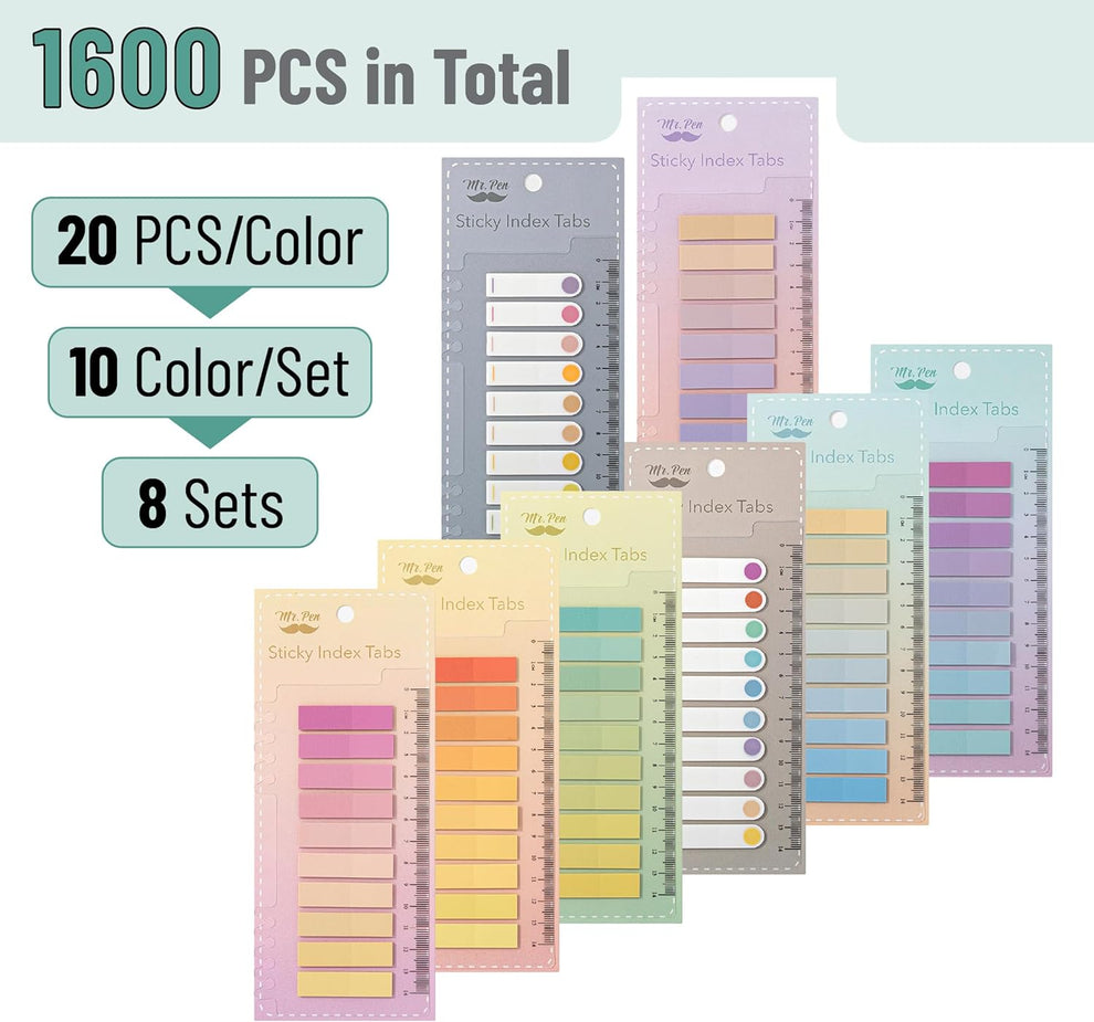 Sticky Tabs - 1600 Pcs Colorful Transparent Book Tabs, Sticky Note Tab ...