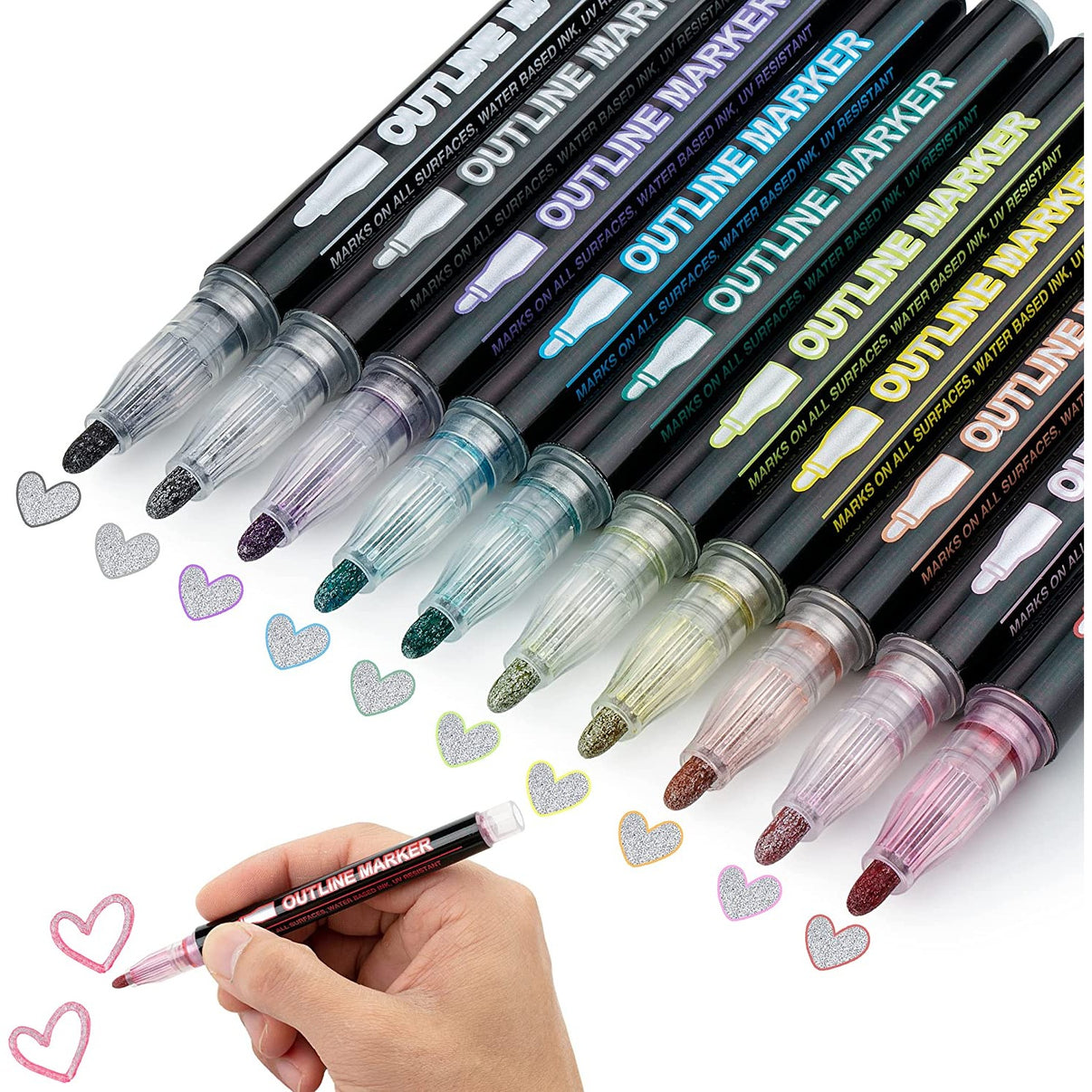 Double Line Outline Markers, 10 Colors, Shimmer Markers, Self-Outline ...